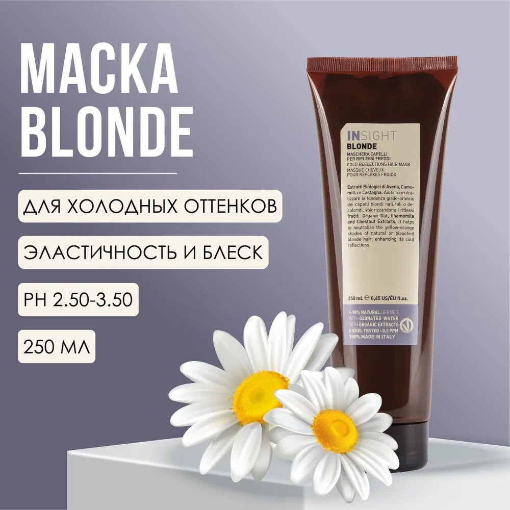 Маска для поддержания холодных оттенков Insight Professional BLONDE с органическим экстрактом овса, 250 мл