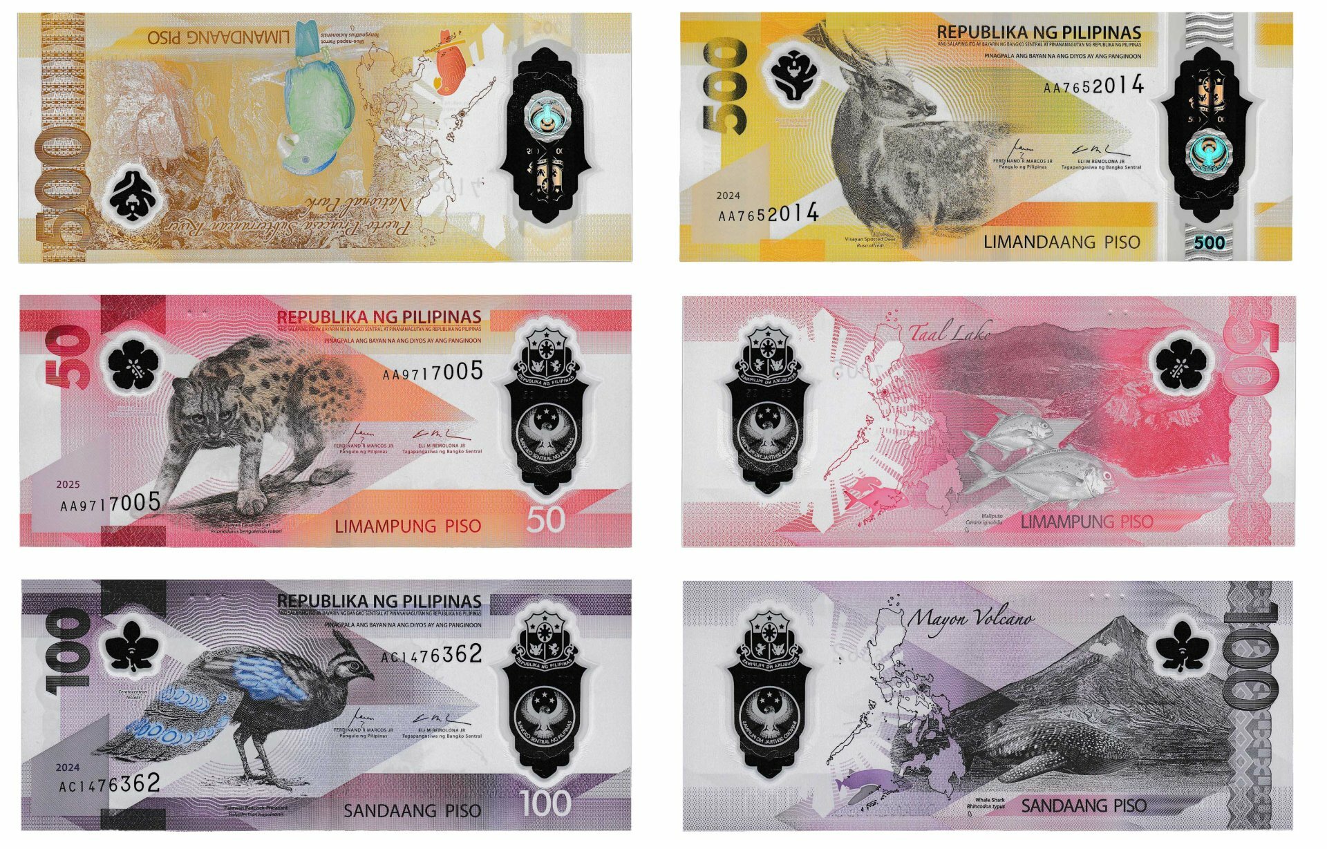 Филиппины набор из 3 банкнот: 50, 100 и 500 песо 2024-2025