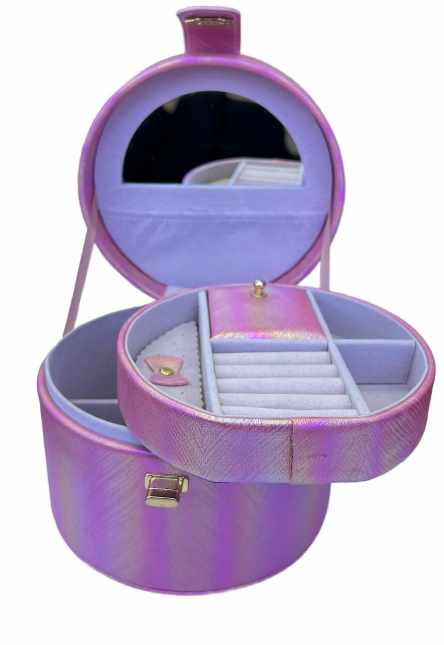 Круглая шкатулка-чемодан для украшений и косметики