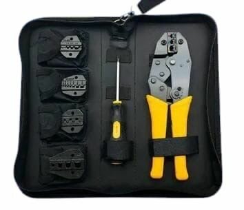 Обжимные клещи ( кримпер ) 1.5-35 мм2; набор сменных насадок - 4 шт, отвертка , в пенал.