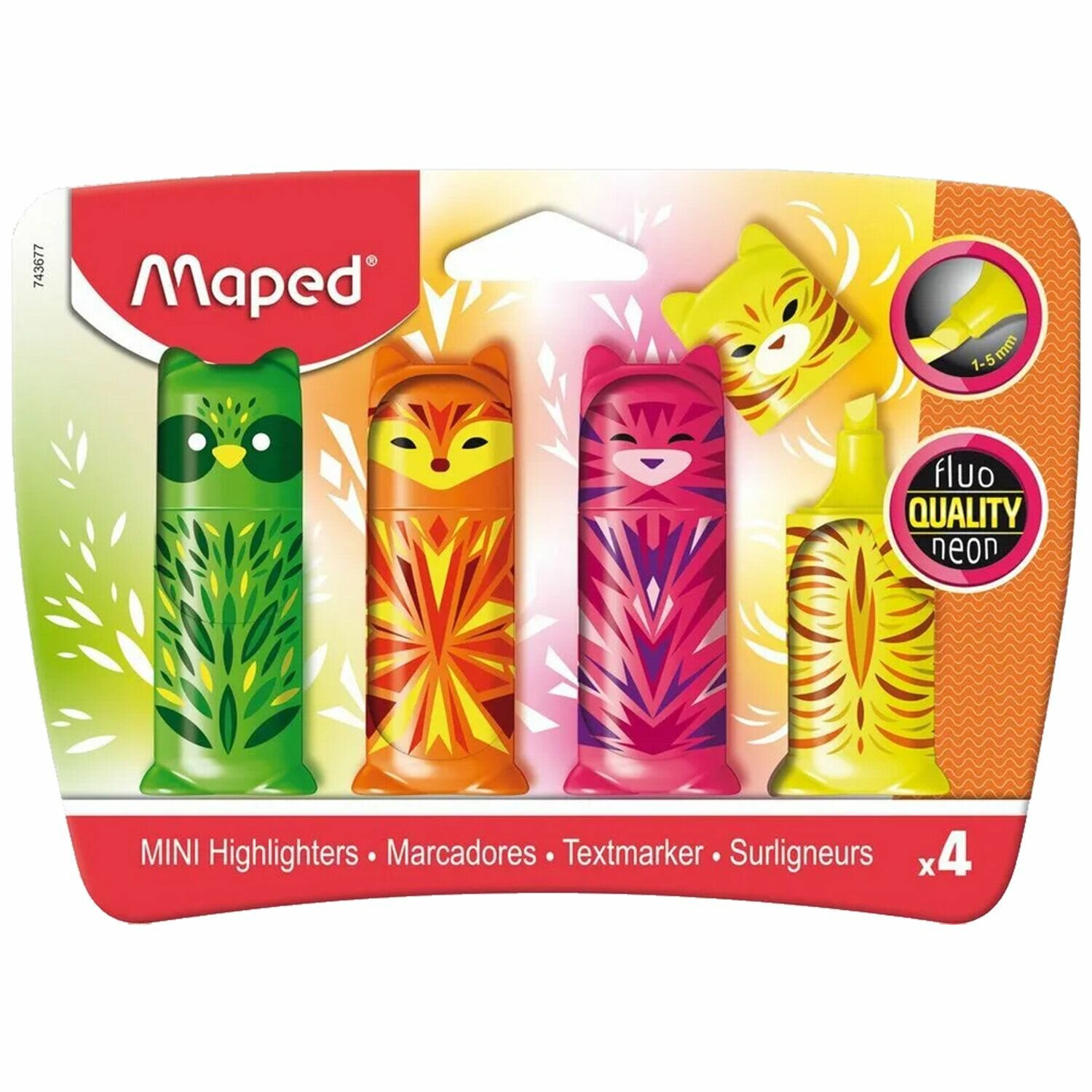 Набор текстовыделителей Maped Mini Friends, 4 штуки, мини, ассорти, Fluo Pep's, линия 1-5 мм