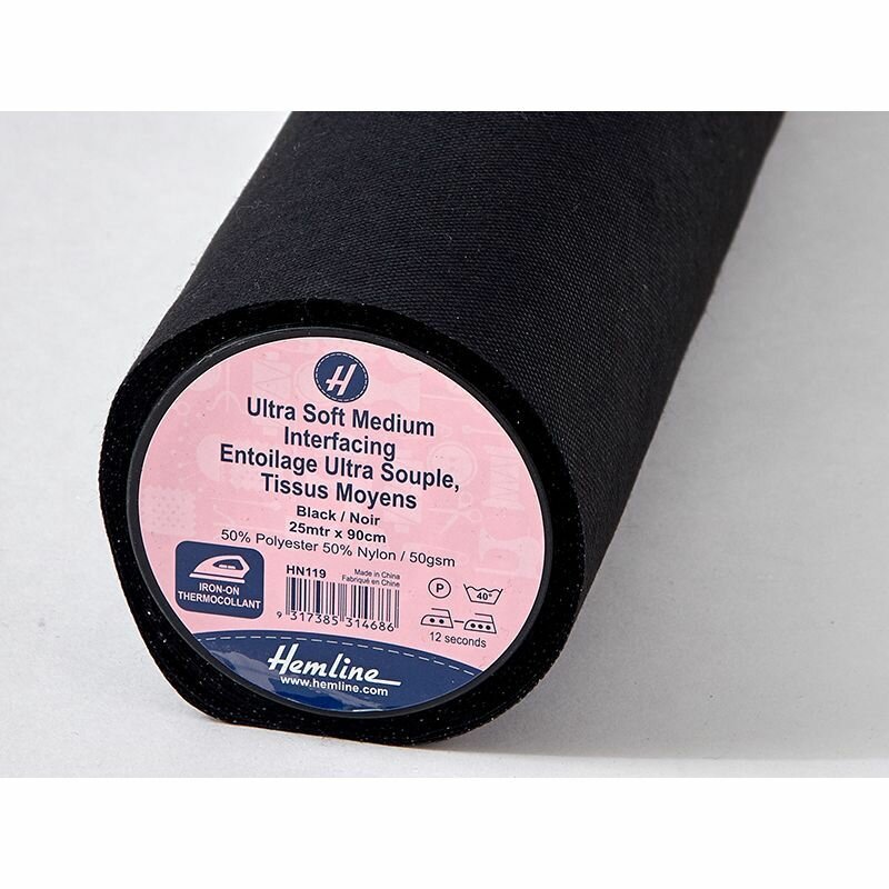 Флизелин HEMLINE Ультрамягкий, тонкий, с односторонним клеевым покрытием, черный, 25 м