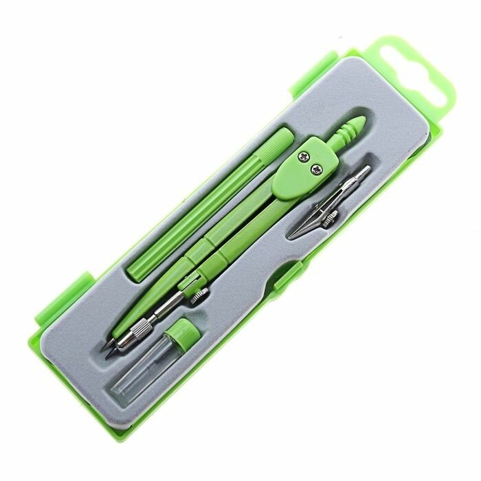 Набор чертежный Calligrata 4 предмета, циркуль, грифель, ручка-удлинитель, рейсфедер, в пластиковом пенале (42752)