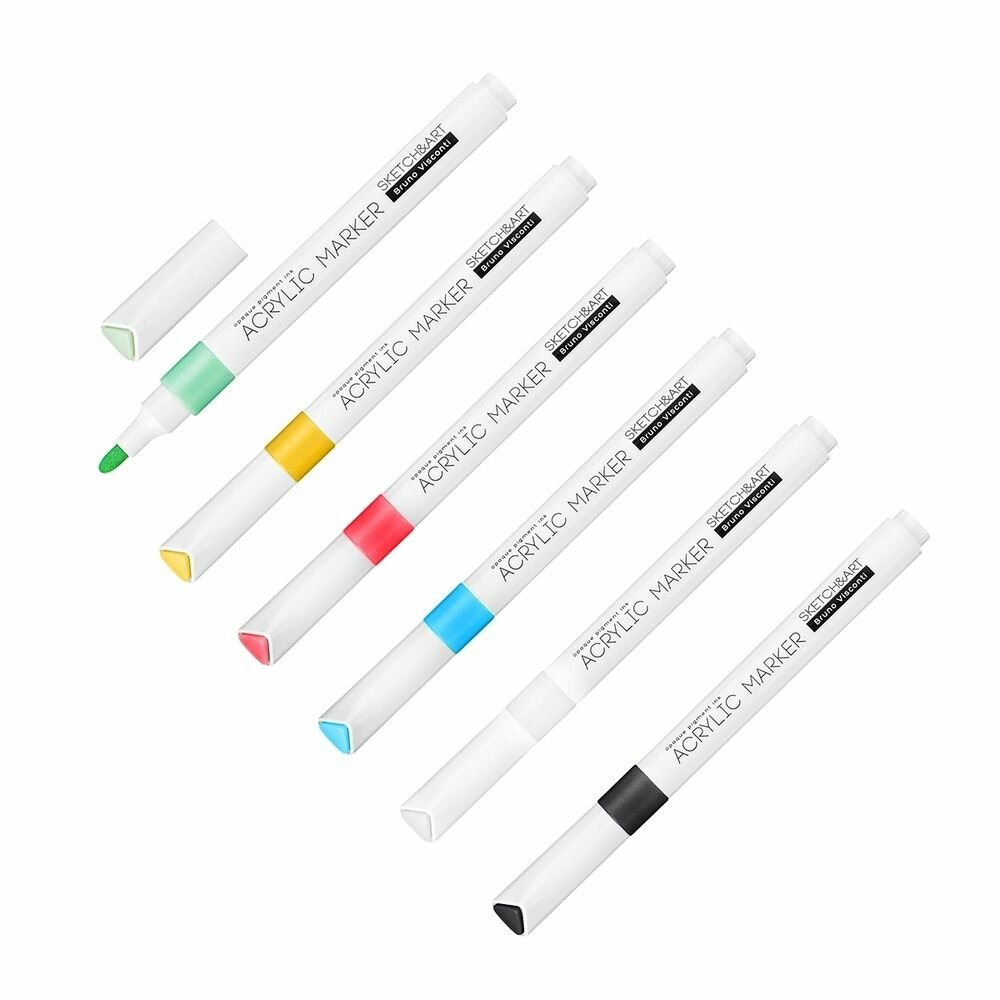 Набор акриловых маркеров Sketch&Art 6 цветов, 1-3 мм, пулевидный наконечник (22-0125)