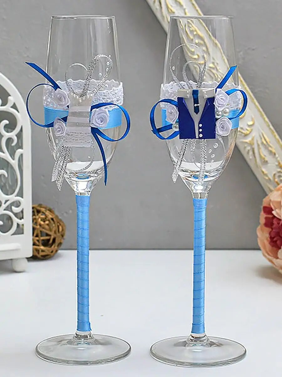 Свадебные бокалы для молодоженов, фужеры жениха и невесты для шампанского новобрачных 2 шт.