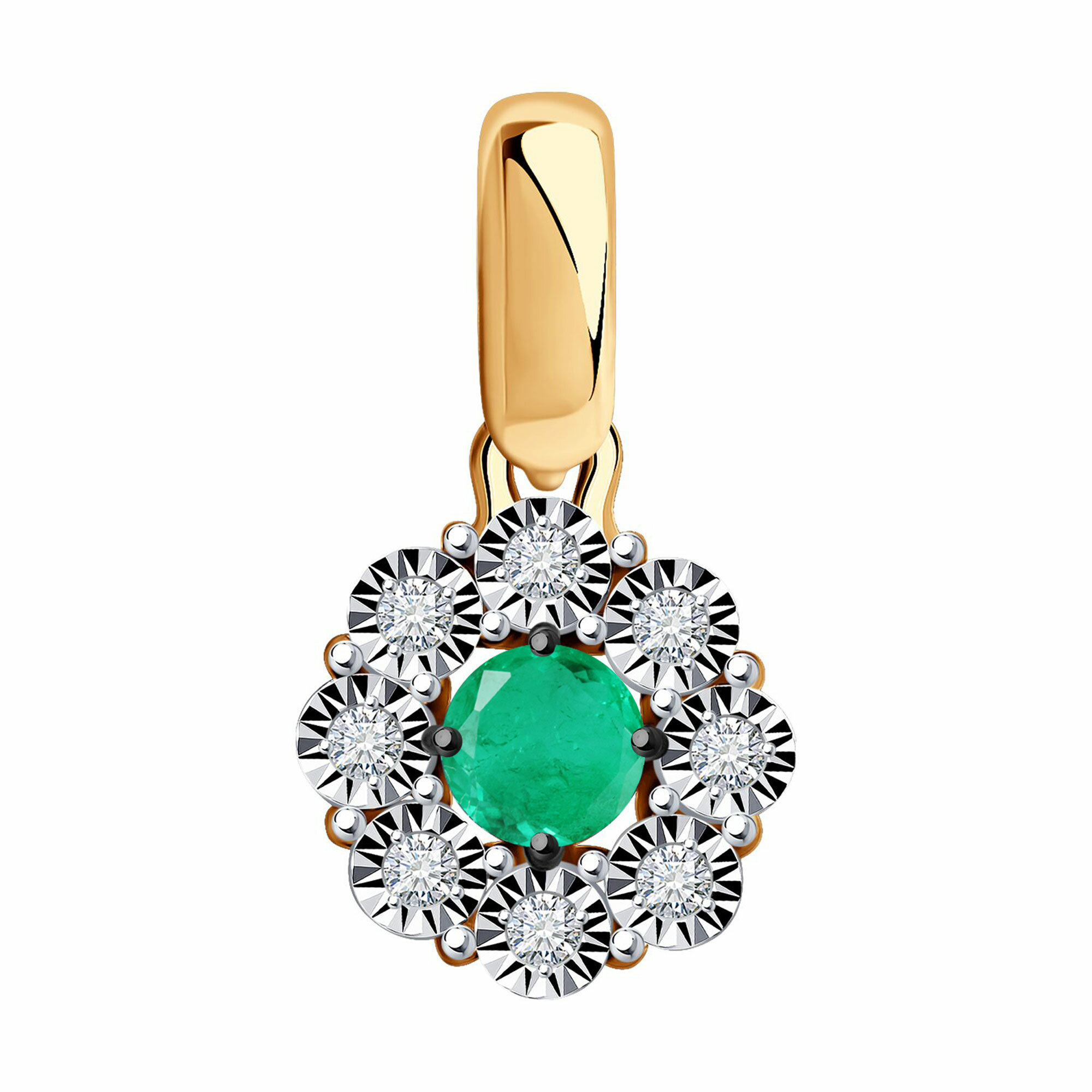 Подвеска, красное золото, 585 проба, изумруд, бриллиант