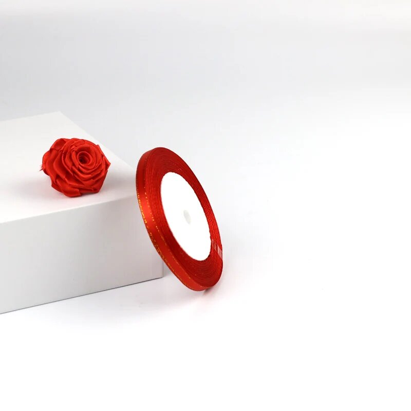 Wusmart атласные ленты с золотым краем 6 мм 25 ярдов белых и синих Красный, Red