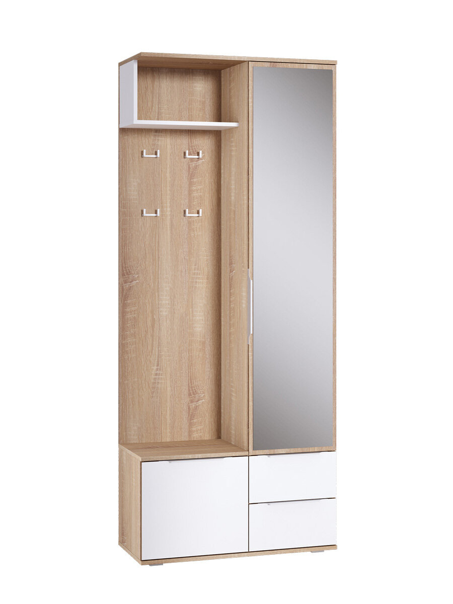 ARNIKA Прихожая в коридор с зеркалом Куба, 86.4х38.3х210.6 см, белый, дуб сонома