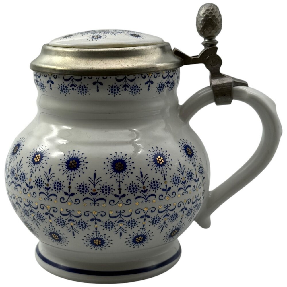 Пивная кружка "Одуванчики", дамская, 0.5 л, фарфор, олово, 1970-1980 гг, Royal Tettau, Германия