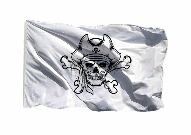 Флаг пиратов Веселый Роджер на шёлке, 90х135 см для ручного древка