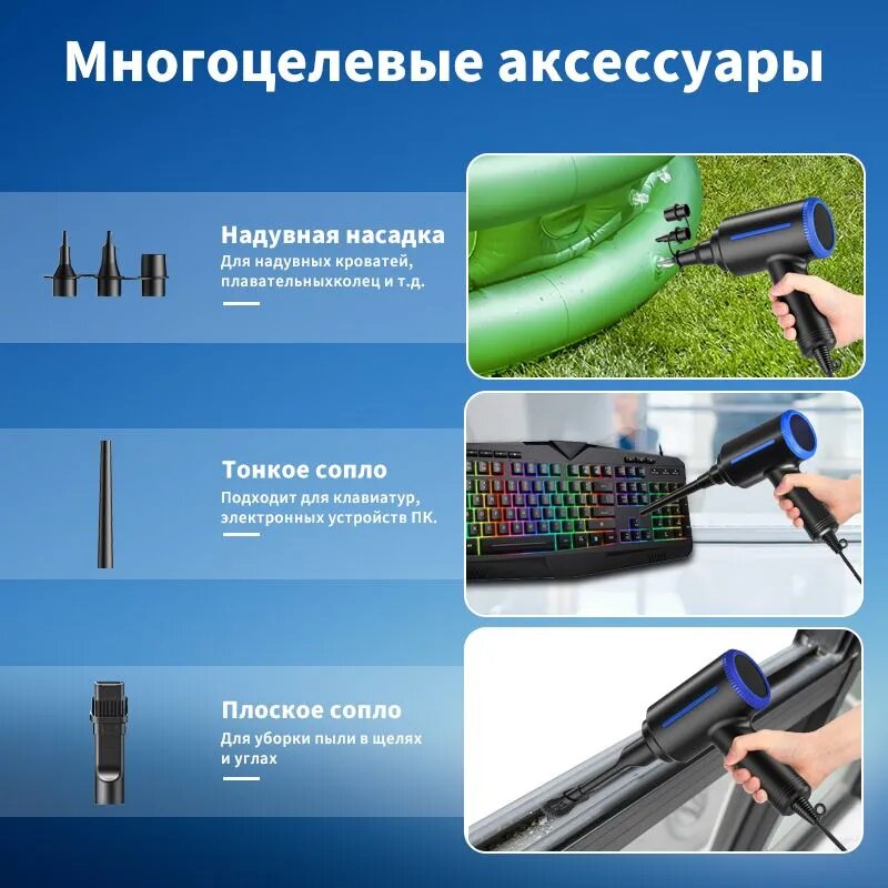 Воздуходувка AlEnge для дома, офиса, общежития и пикника/кемпинга с функцией обдува и всасывания, напряжение 220 В, 2 скорости — фото 1