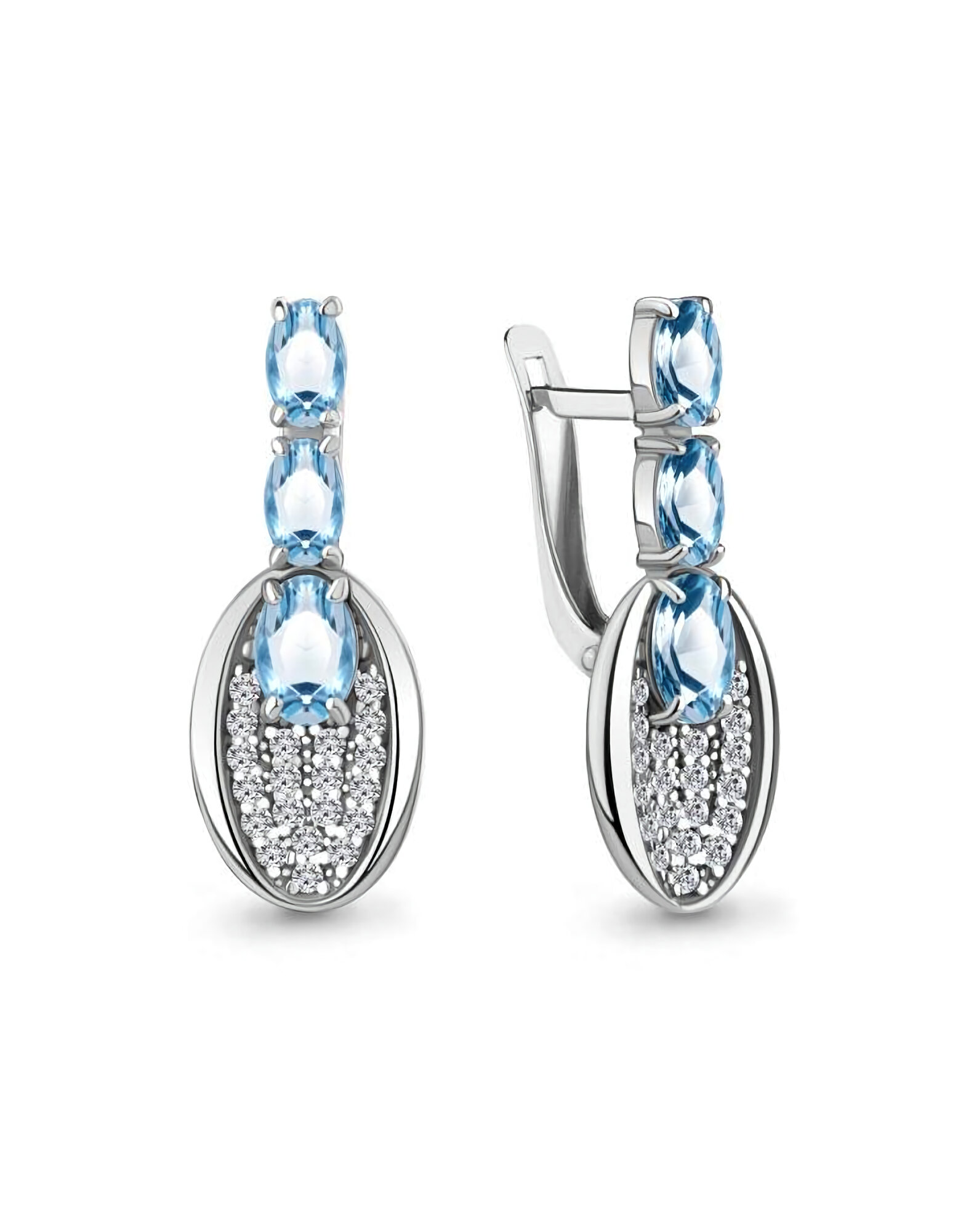 Серьги пусеты, серебро, 925 проба, родирование, топаз