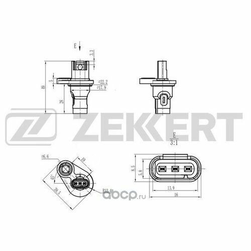 Датчик положения распредвала bmw 5 (e60 e61 f07-f11) 04- 3 (e90-e93 f30-f34 f80) 04- x5 (e70 f1 ZEKKERT se5051