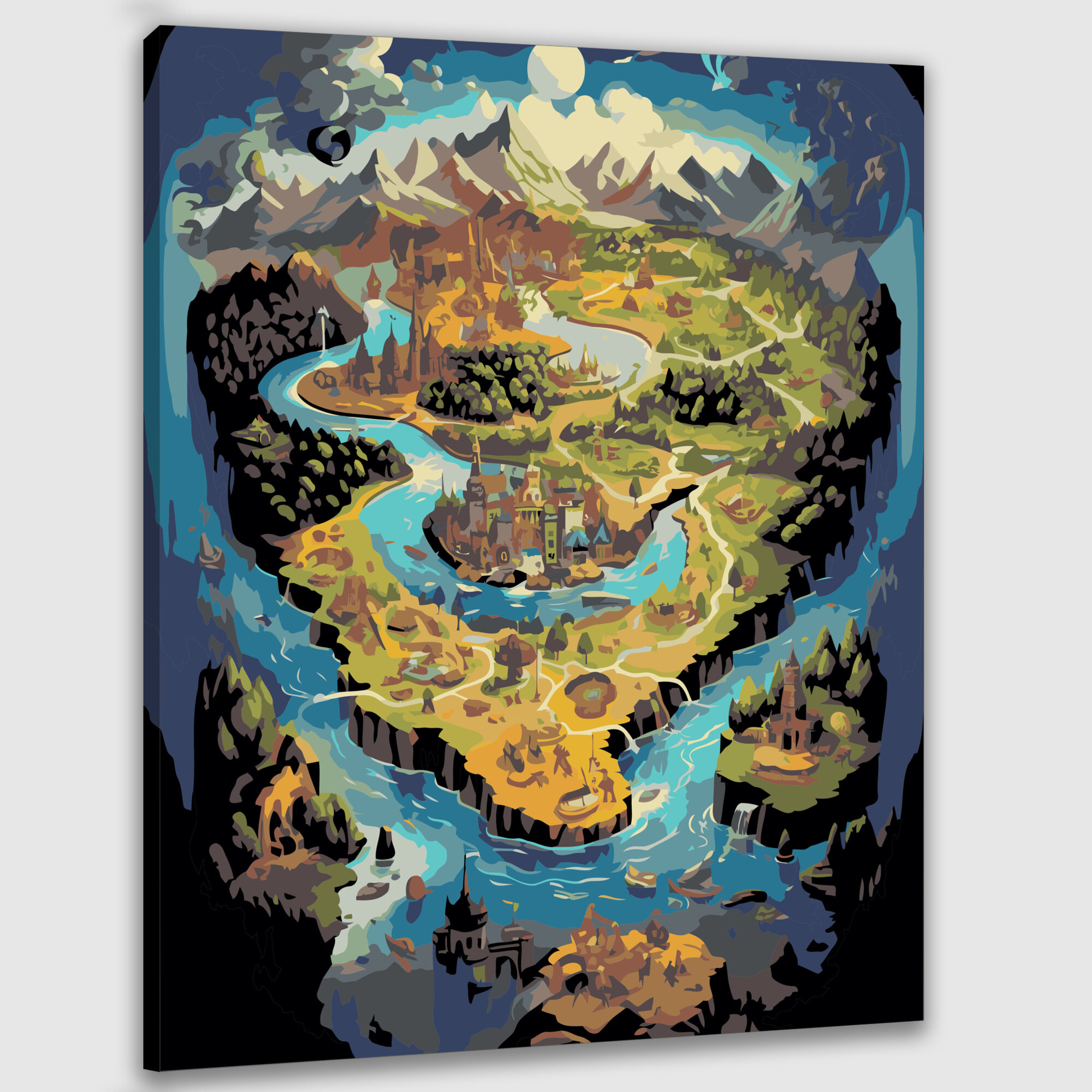 Картина по номерам 40x50 см, фантастическая карта мира, причудливые существа, мифические пейзажи