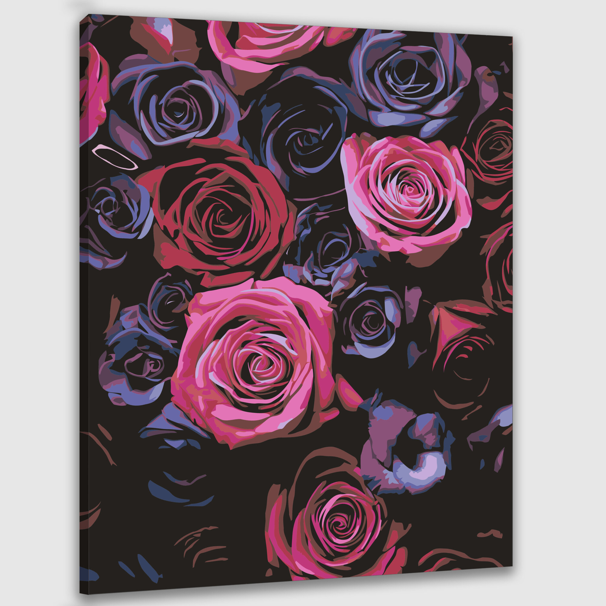 Картина по номерам 40x50 см, фотография, букет роз, ритм лепестков, яркие цвета, красные оттенки, мягкое освещение