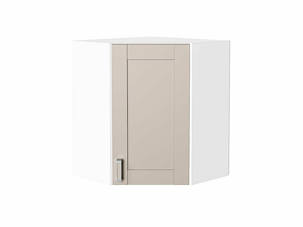 Шкаф верхний угловой Лофт, цвет фасада Cream Silk, цвет каркаса Белый, 716*600*600 мм