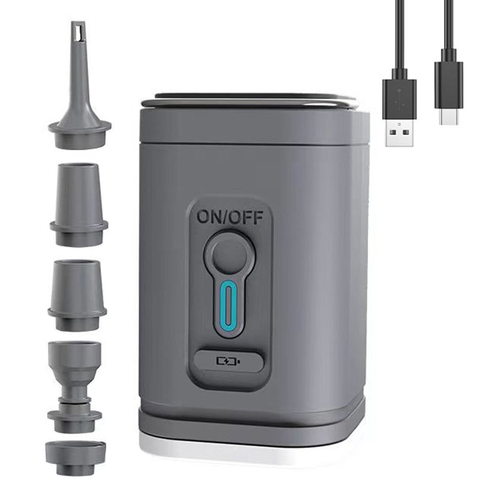 Cordless Air Pump Portable Electric Inflation Deflation with 5 Nozzles LED Light for Pool Mattress Airbed Swimming Rings