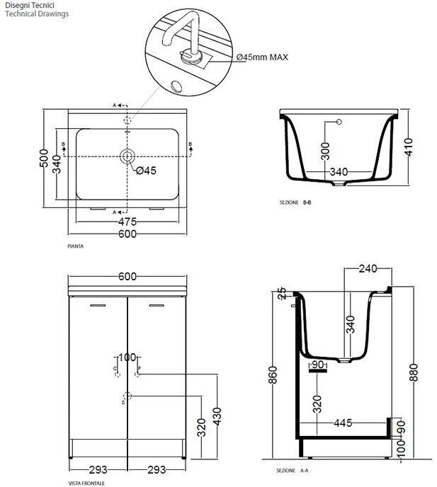 TW база для раковины постирочной Kerasan 029201 60х50см, цвет: белый матовый TW916630