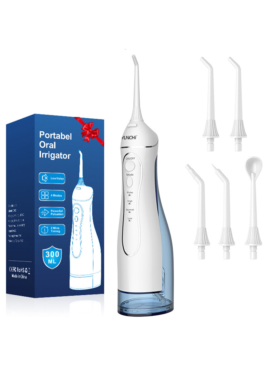 Портативный ирригатор C102, 300 мл, 4 режима работы, водяной напор 40-110 PSI, зарядка от USB