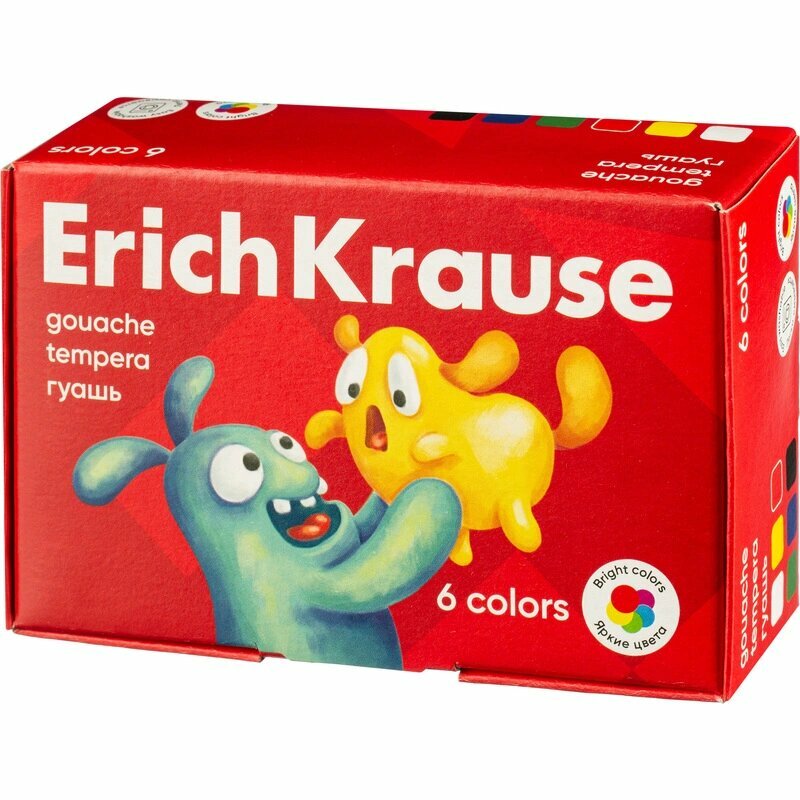 Гуашь ErichKrause Jolly Friends 6 цветов по 20 мл 61413