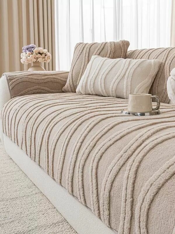 Дивандек накидка 110х300 см покрывало на диван кресло (110х300 /Светлый кофейный цвет)