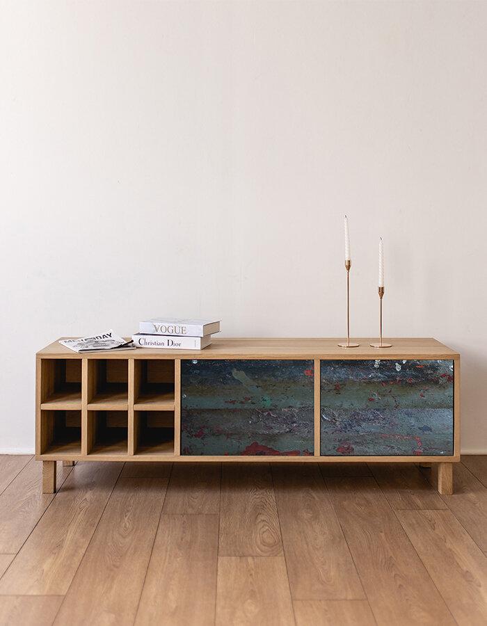 Тумба под телевизор напольная 150 см лофт из массива тика и дуба