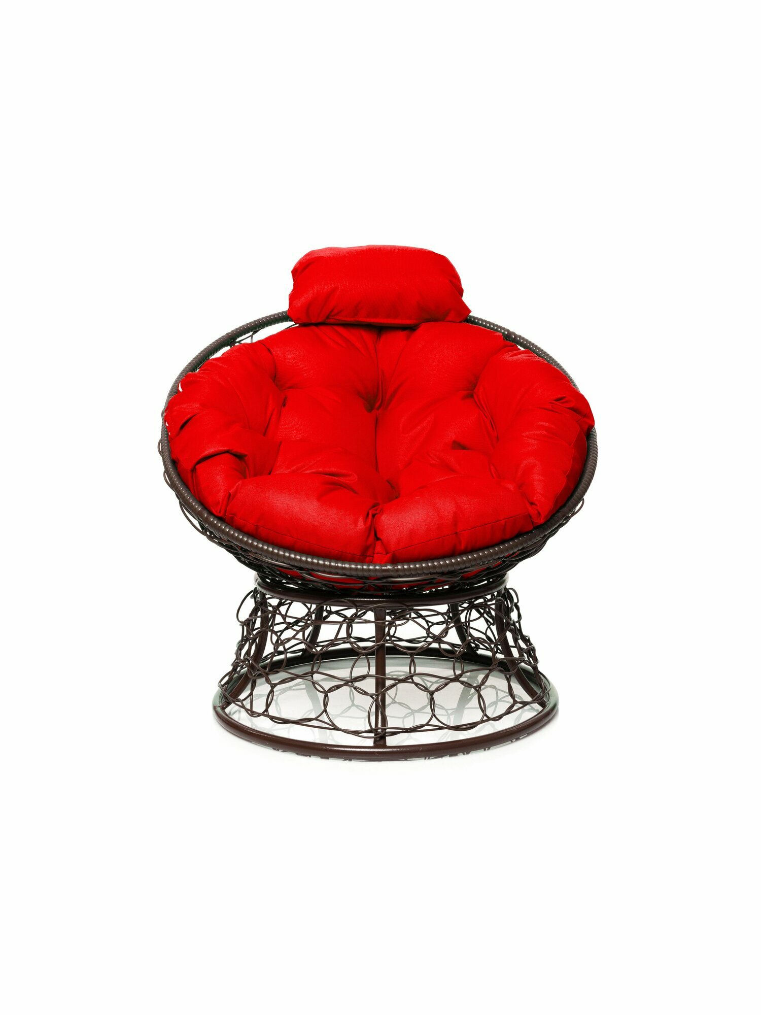 Кресло "Папасан мини" коричневое с красной подушкой