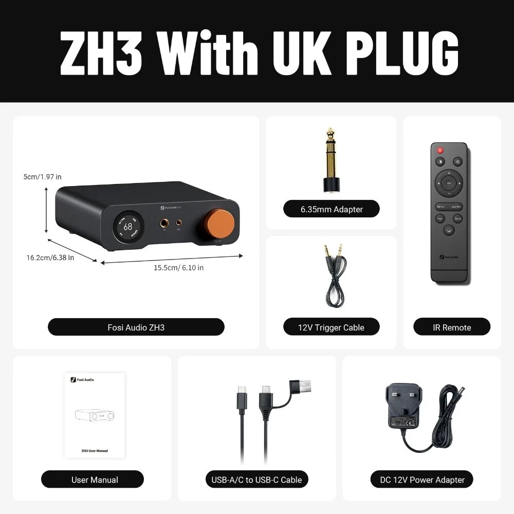 Fosi Audio ZH3 HIFI усилитель для наушников AKM4493SEQ настольный ЦАП полностью балансный предусилитель с дистанционным триггерным входом 12 В