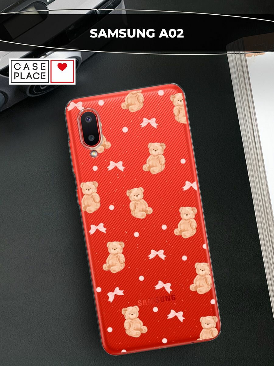 Чехол на Samsung Galaxy A02 / Самсунг Галакси А02 с принтом Паттерн бежевые мишки, прозрачный