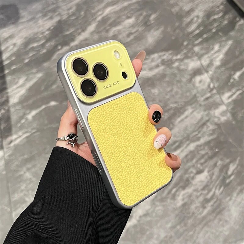 Роскошный кожаный чехол с узором личи для iPhone 17 16 15 14 13 12 Pro Max, iPhone17, Желтый, Yellow