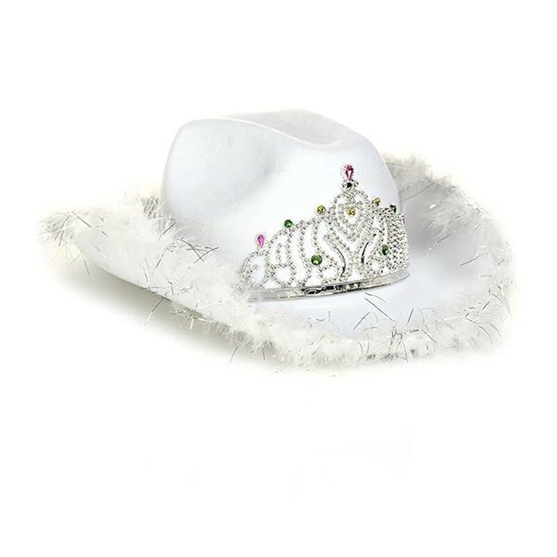 Cowboy hat pink fabric с звездными украшениями и подсвеченной короной для вечерних мероприятий и подарков style p