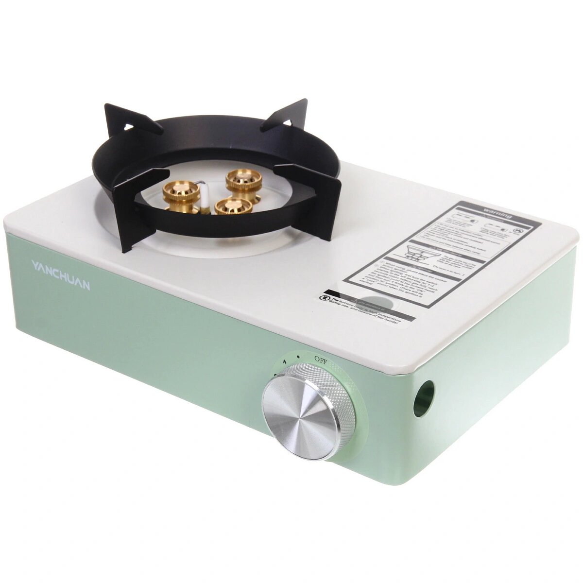 Плита газовая, портативная, с пьезоподжигом, туристическая, бело-зелёная