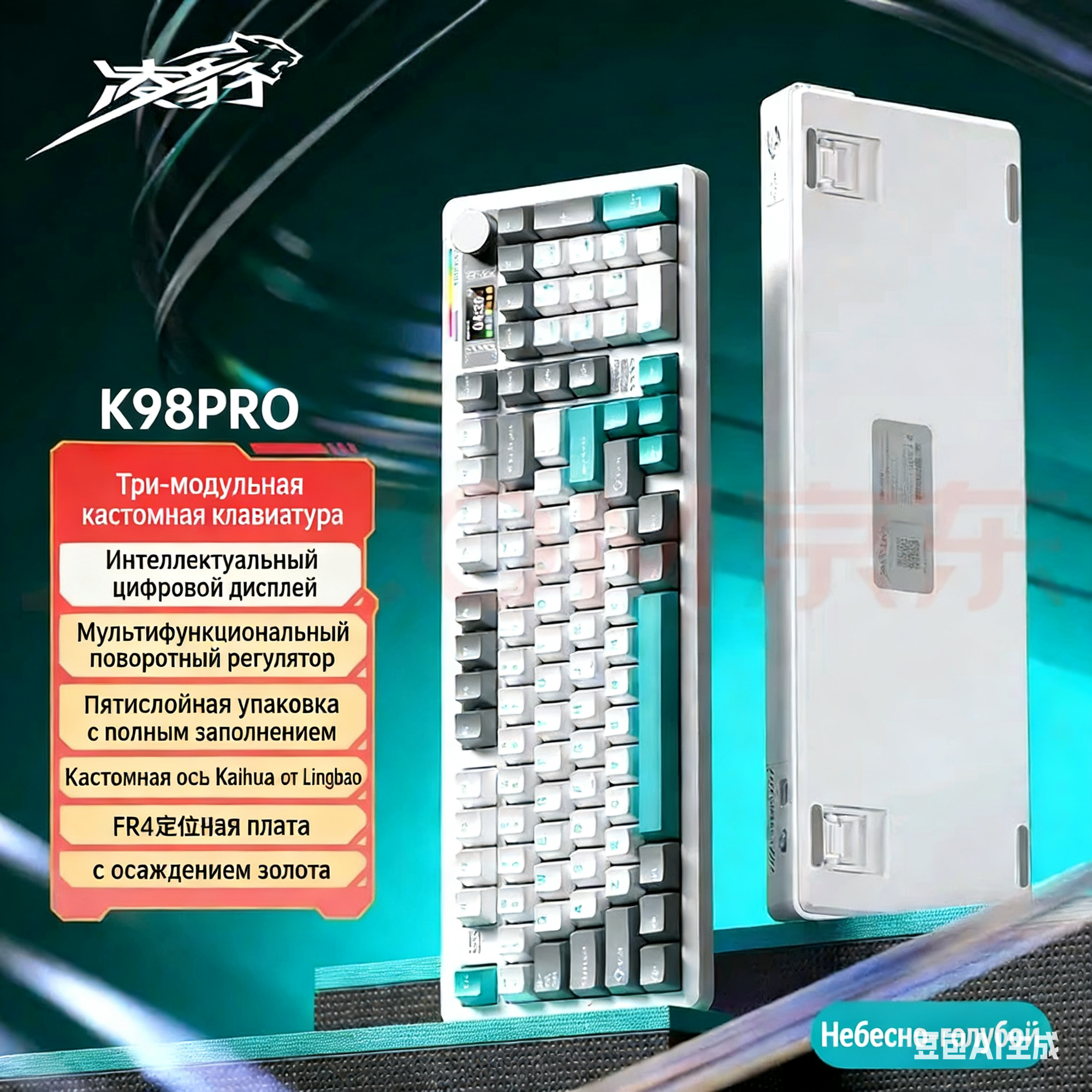 Игровая клавиатура LingBao K98 Pro, RGB, механическая, проводная/беспроводная/Bluetooth