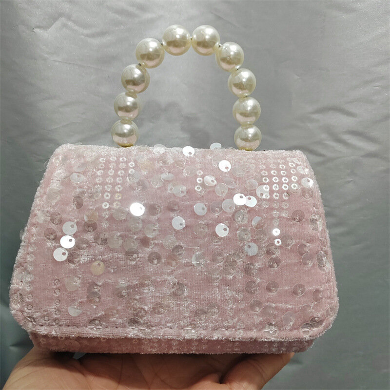 Детская новая осенне-зимняя шерстяная сумка с жемчугом, модная сумка в стиле Chanel, монетница, сумка через плечо с цепочкой