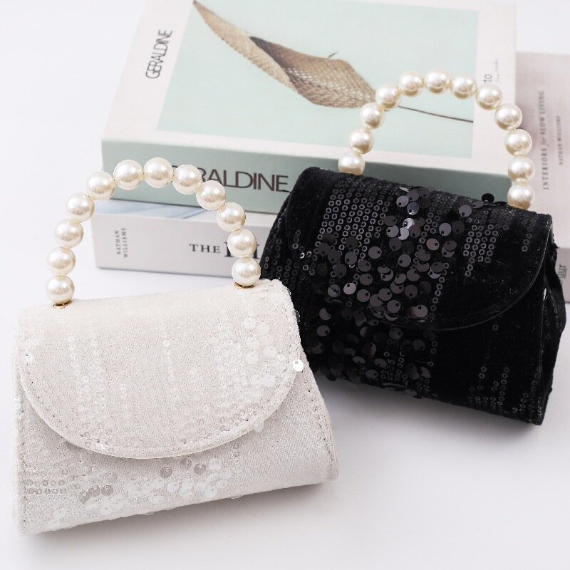 Детская новая осенне-зимняя шерстяная сумка с жемчугом, модная сумка в стиле Chanel, монетница, сумка через плечо с цепочкой