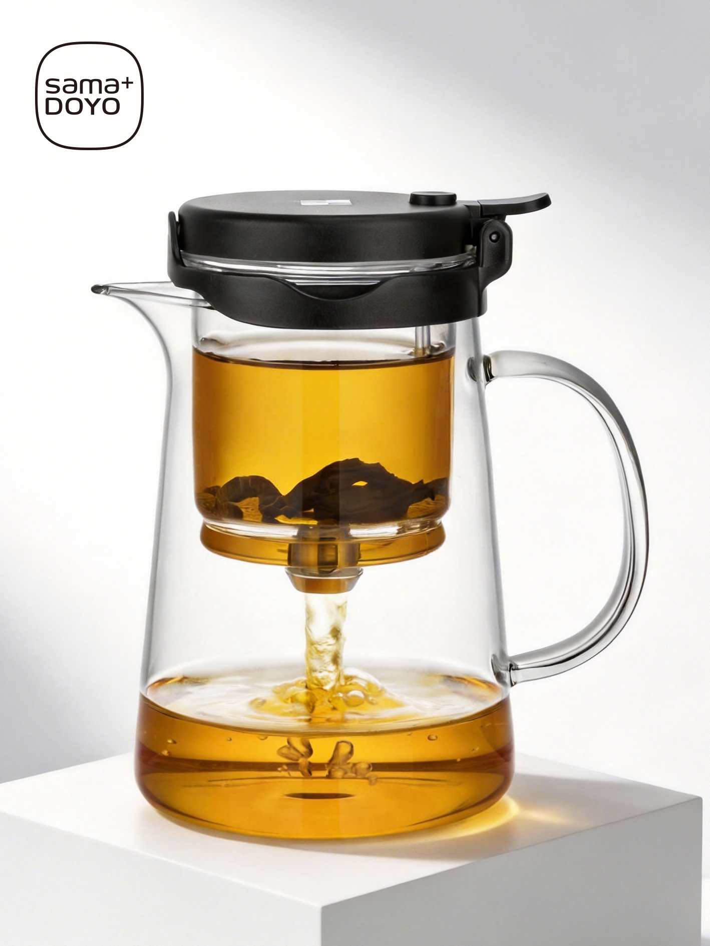 Термостойкий стеклянный чайник с фильтром 750мл — разделение заварки одним нажатием!