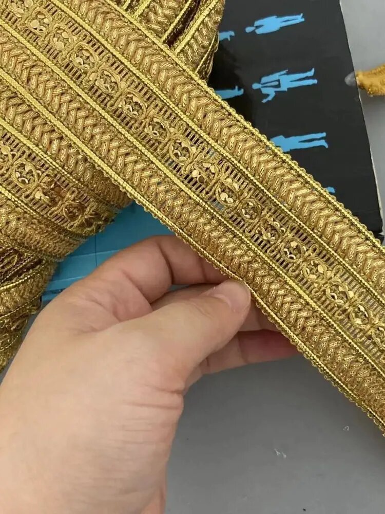 Золотой Тесьма лента трикотажная, 4.5 см, 2 метра Тесьма декоративная, с народным узором, для декора, рукоделия и творчества