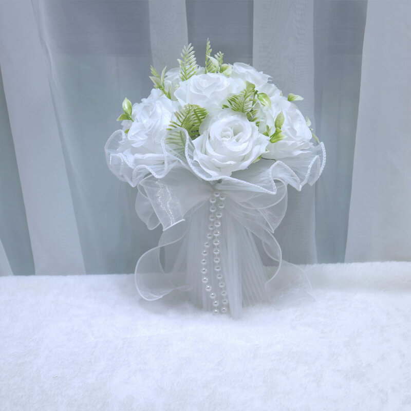 Букет подружек невесты, искусственных цветов Свадебный букет для невесты, белые шелковые розы,1 шт