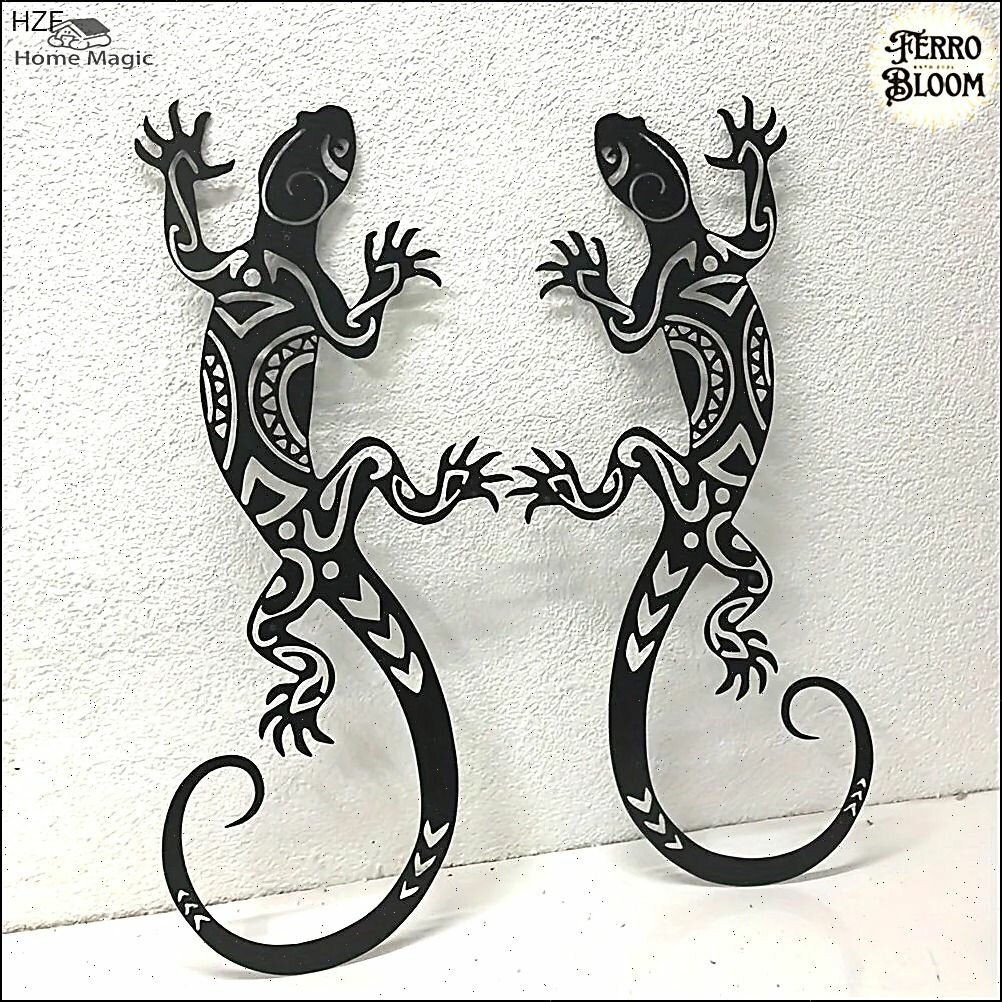Металлические ящерицы настенные, кованая ящерица для стен: пара скульптур для декора сада и стен в деревенском стиле