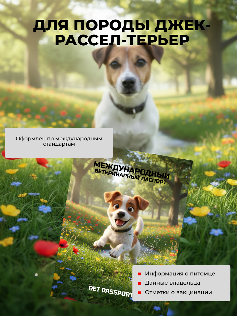 Паспорт ветеринарный междунар. Порода джек-рассел-терьер. Для собак.