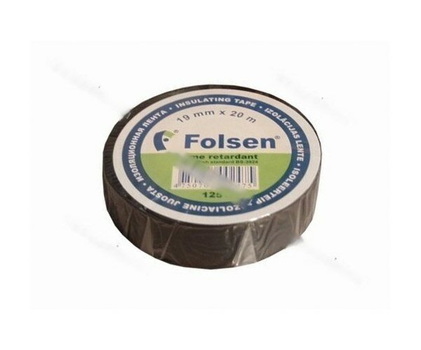 Изолента Folsen, 19 мм x20 м, 120 мкм, черная, пламягасящая