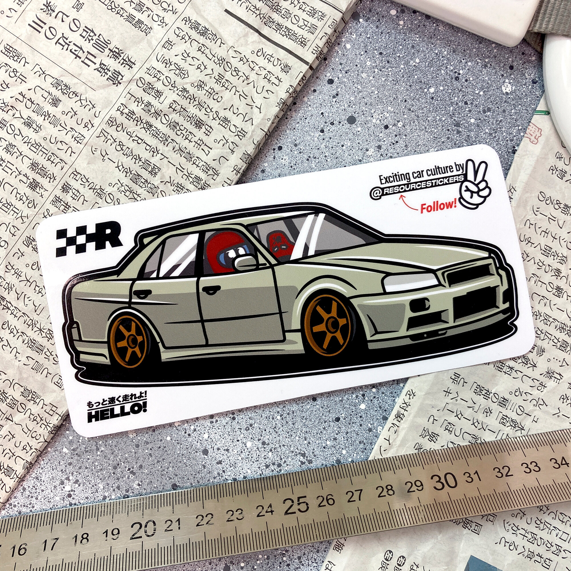 Виниловая наклейка машинка Nissan Skyline R34, JDM 15х6