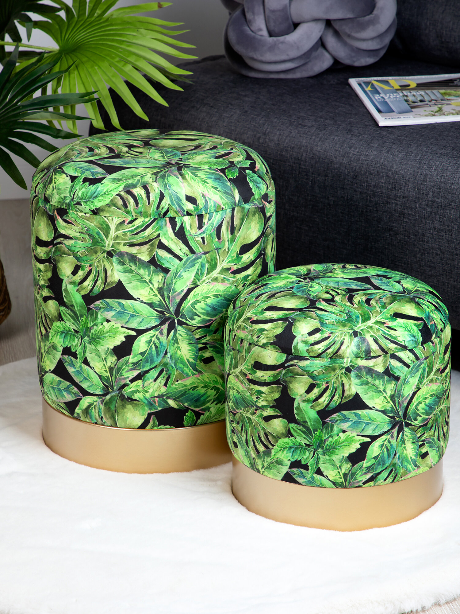 49-296/BM Пуфы с крышкой, набор 2 предмета 35х35х43; 30х30х29см, Glasar