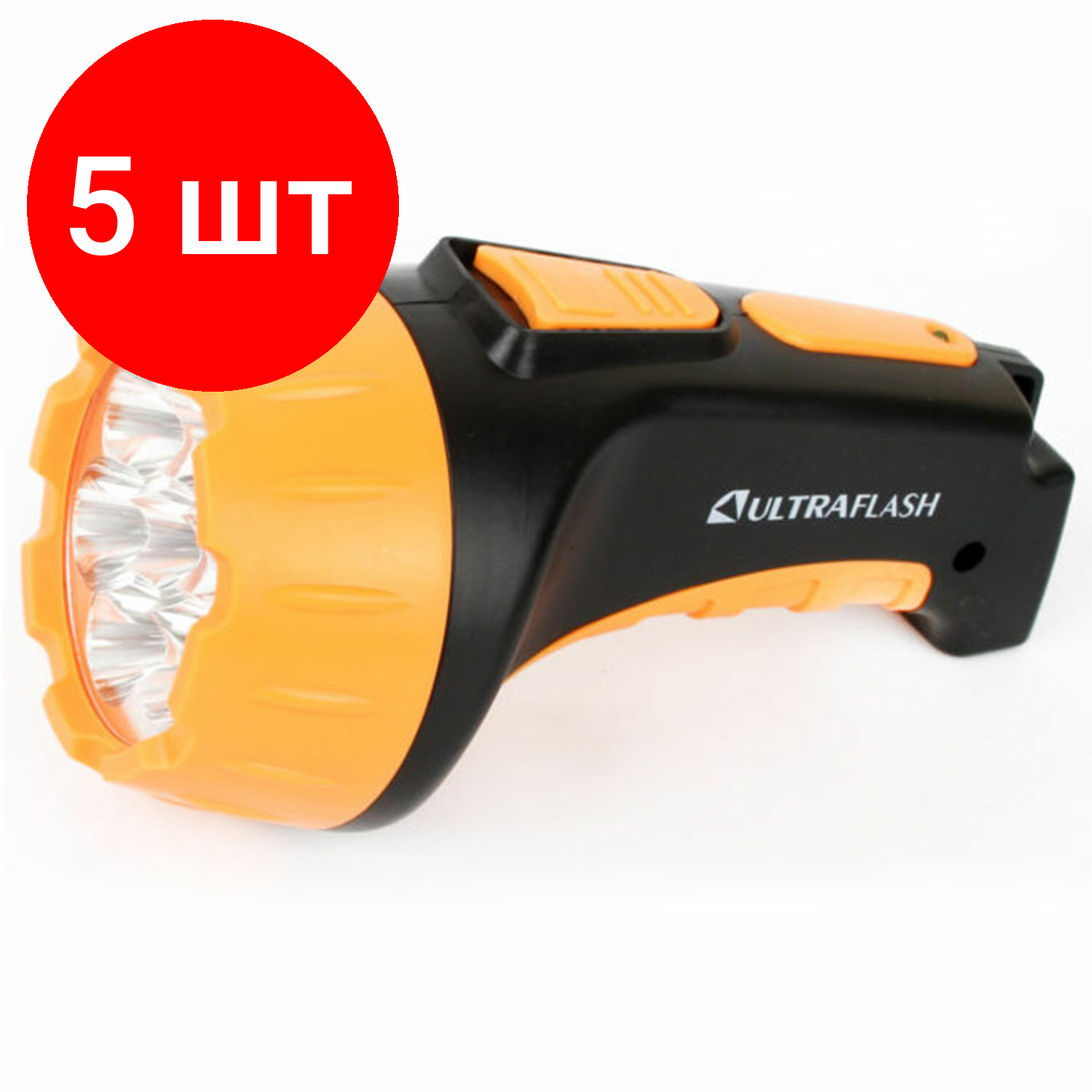 Комплект 5 шт, Фонарь аккумуляторный ULTRAFLASH 7хLED, 2 режима, выдвижная вилка, заряд от сети, LED3807