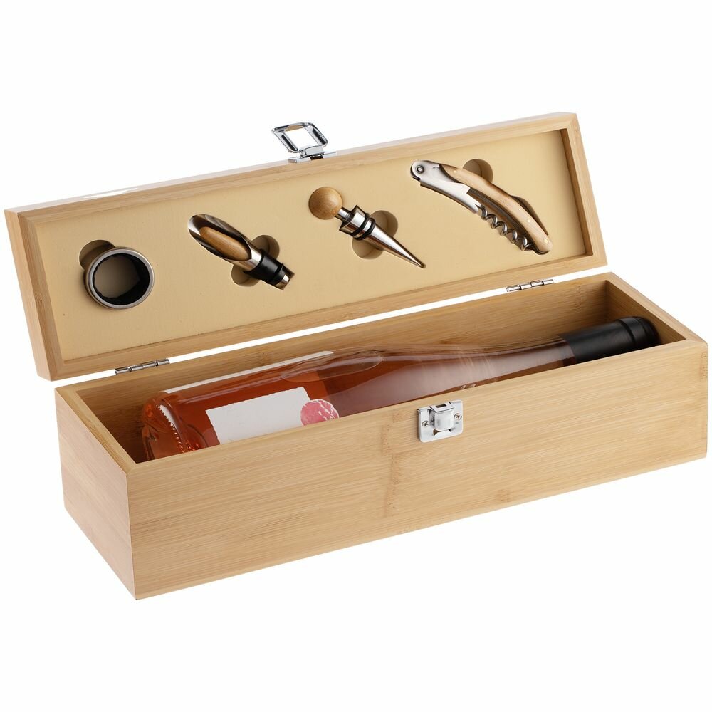 Набор винных принадлежностей Vinotech, 36х12х11 см; упаковка 37х13х13 см, нержавеющая сталь; шкатулка - бамбук