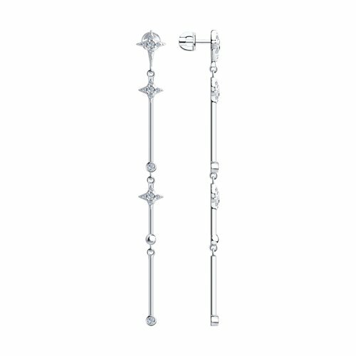 Серьги пусеты, серебро, 925 проба, родирование, фианит