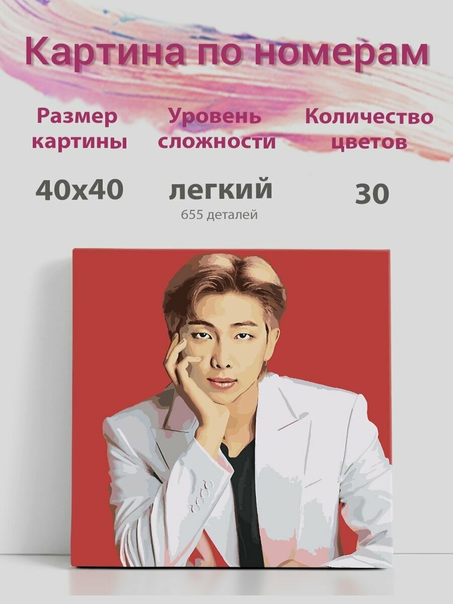 Картина по номерам на холсте с подрамником, "Музыкальная группа BTS K-POP РМ RM",40х40 см