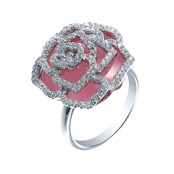 Кольцо, серебро, 925 проба, стекло, фианит