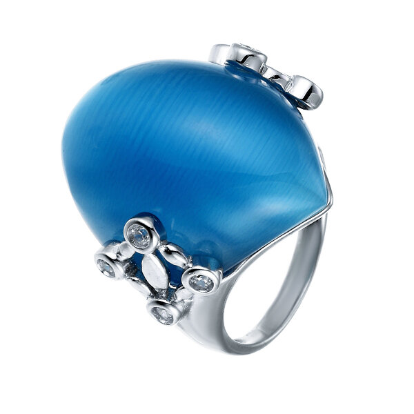 Кольцо, серебро, 925 проба, кошачий глаз, фианит