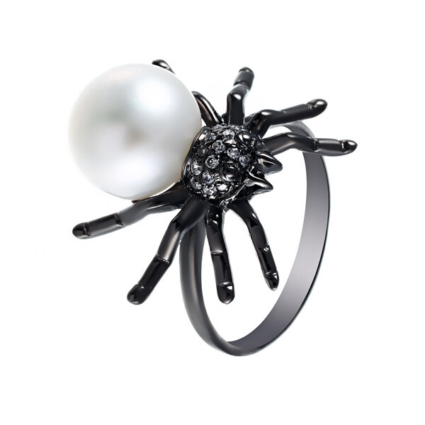 Кольцо тонкое, серебро, 925 проба, родирование, циркон, жемчуг культивированный